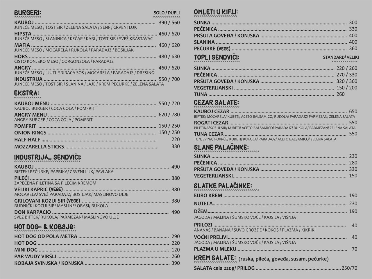 meni | Burger Industrija